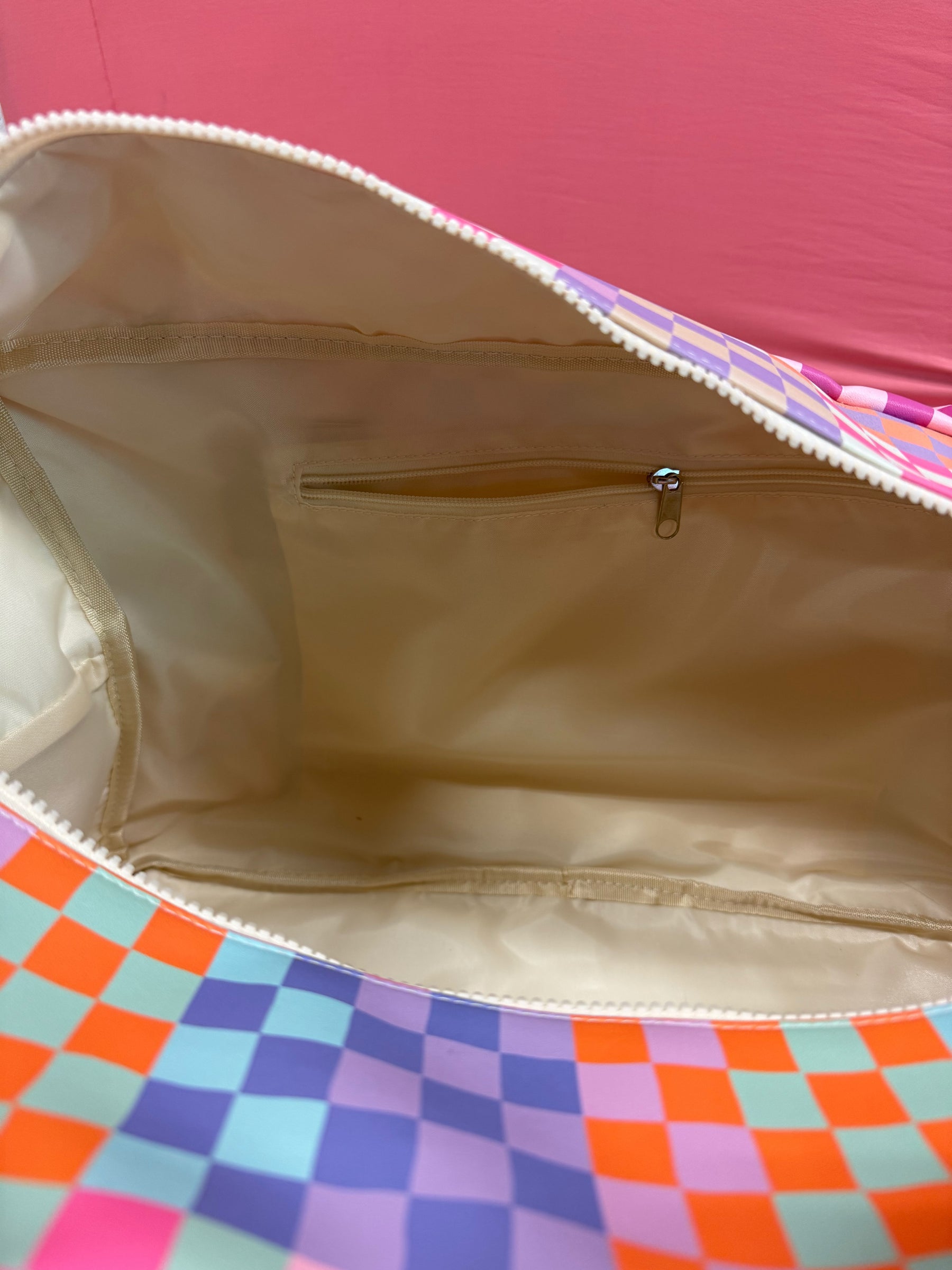 Custom Duffle Bag - Happy Checkered LONG pocket (Cream/Mint/Multi Colo ...