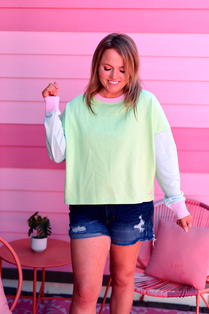 Day Off French Terry Pullover - Under The Palms (White/Sky Blue/Lime ...