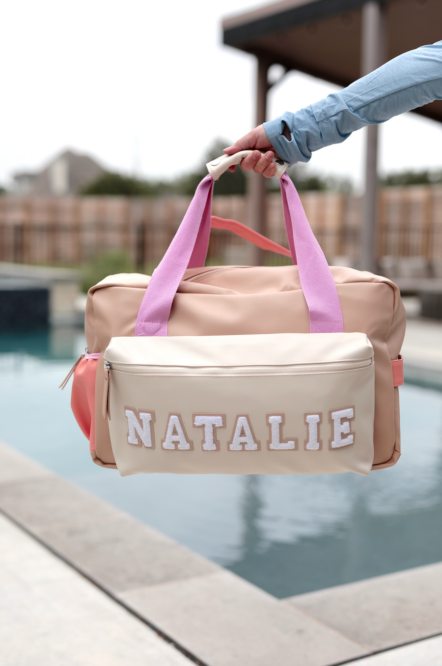 Custom Duffle Bag - SHASTA Color Block (Tan/Pink/Cream/Coral ...